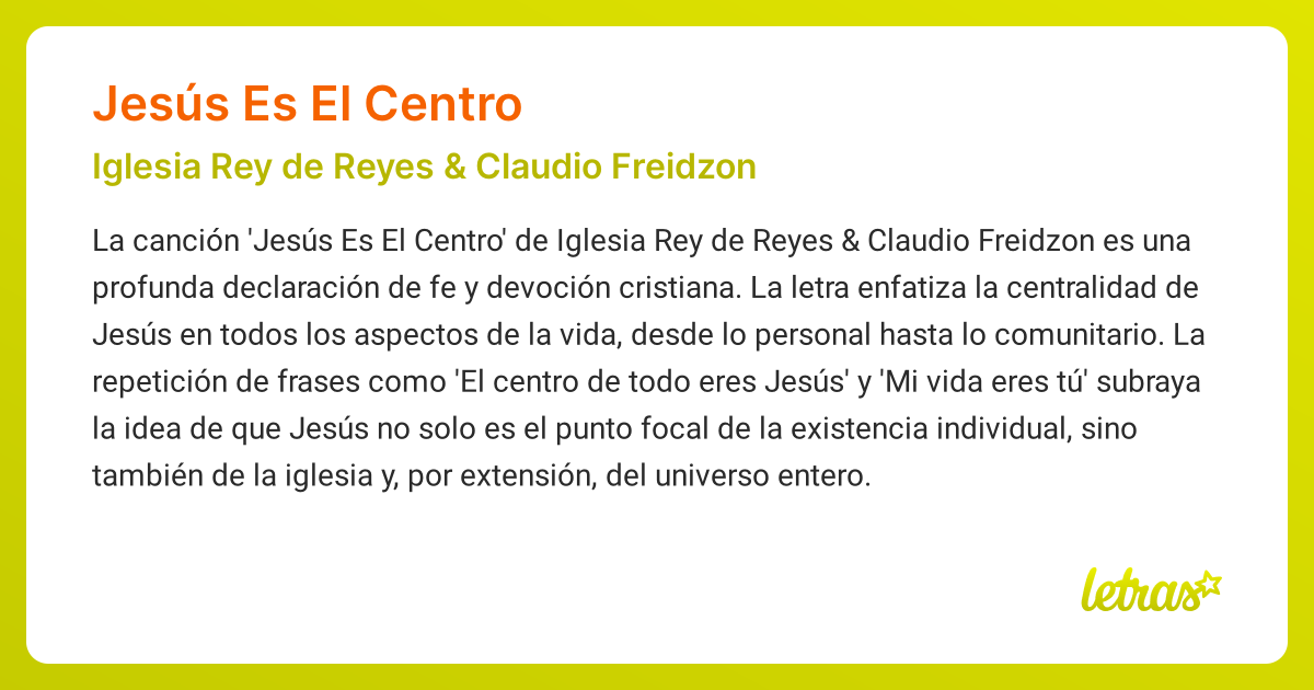 Significado de la canción JESÚS ES EL CENTRO (Iglesia Rey de Reyes ...