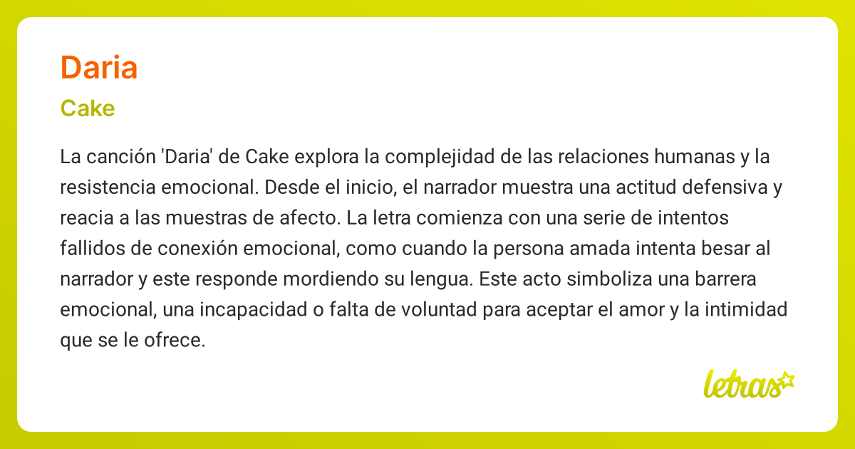 Significado de la canción DARIA (Cake) - LETRAS.COM