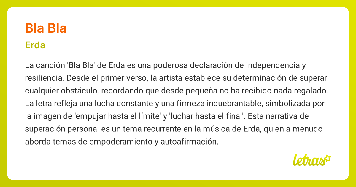 Significado de la canción BLA BLA (Erda) - LETRAS.COM