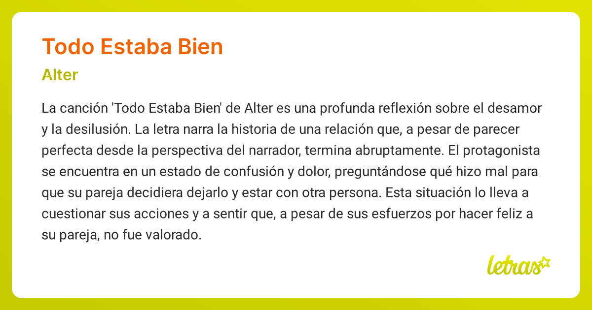 Significado de la canción TODO ESTABA BIEN (Alter) - LETRAS.COM