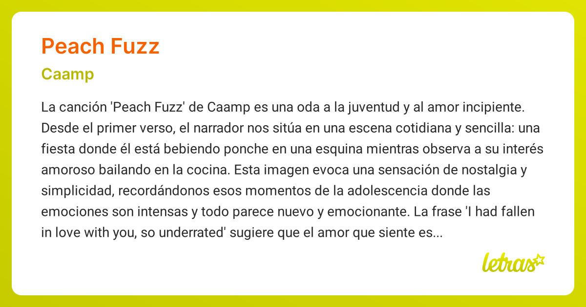 Significado de la canción PEACH FUZZ (Caamp) - LETRAS.COM