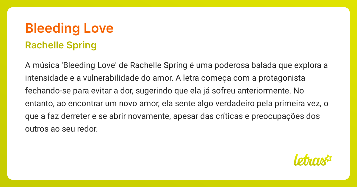 Significado da música BLEEDING LOVE (Rachelle Spring) - LETRAS.MUS.BR