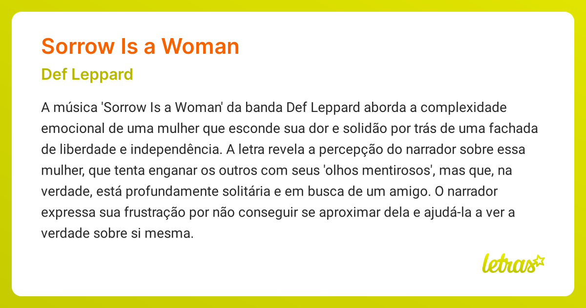 Significado da música SORROW IS A WOMAN (Def Leppard) - LETRAS.MUS.BR