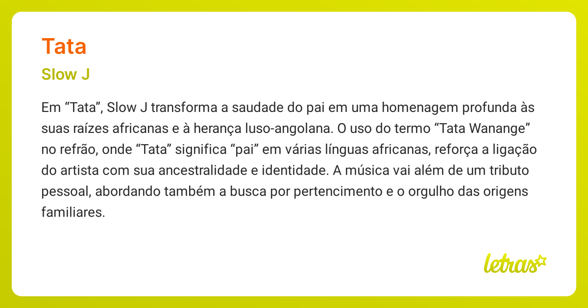 Significado da música TATA (Slow J) - LETRAS.MUS.BR