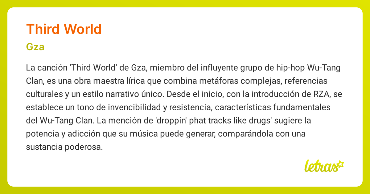 Significado de la canción THIRD WORLD (Gza) - LETRAS.COM