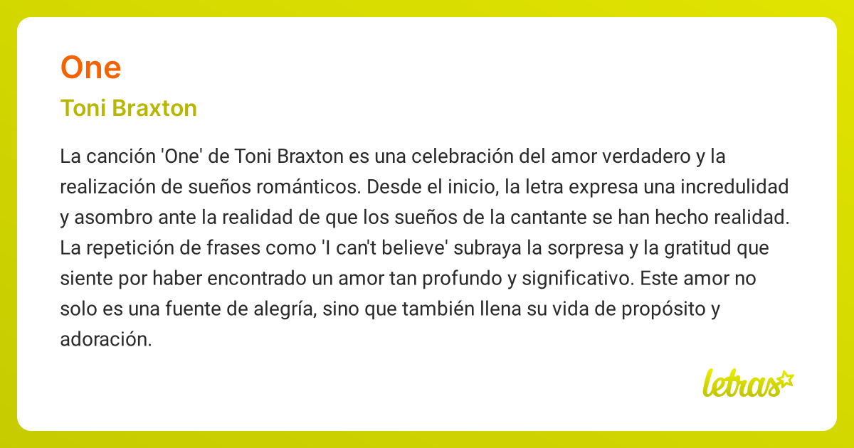 Significado de la canción ONE (Toni Braxton) - LETRAS.COM