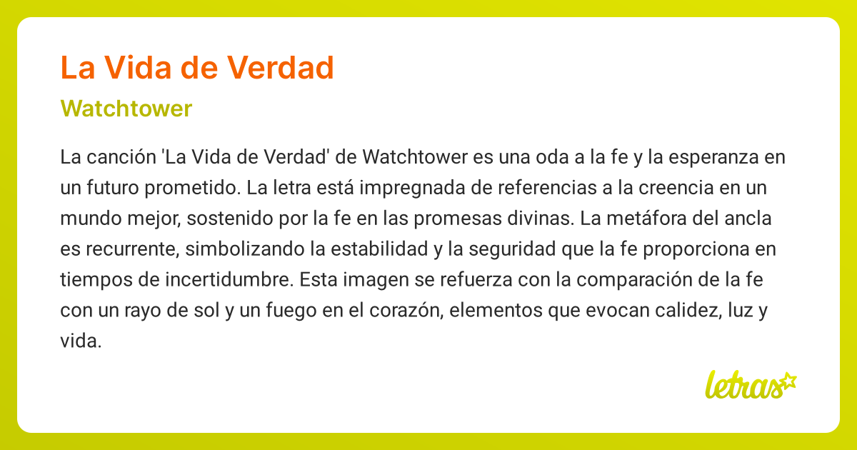 Significado de la canción LA VIDA DE VERDAD (Watchtower) - LETRAS.COM