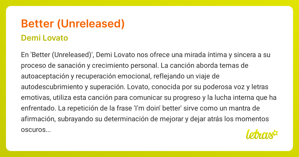 Significado de la canción BETTER (UNRELEASED) (Demi Lovato) - LETRAS.COM
