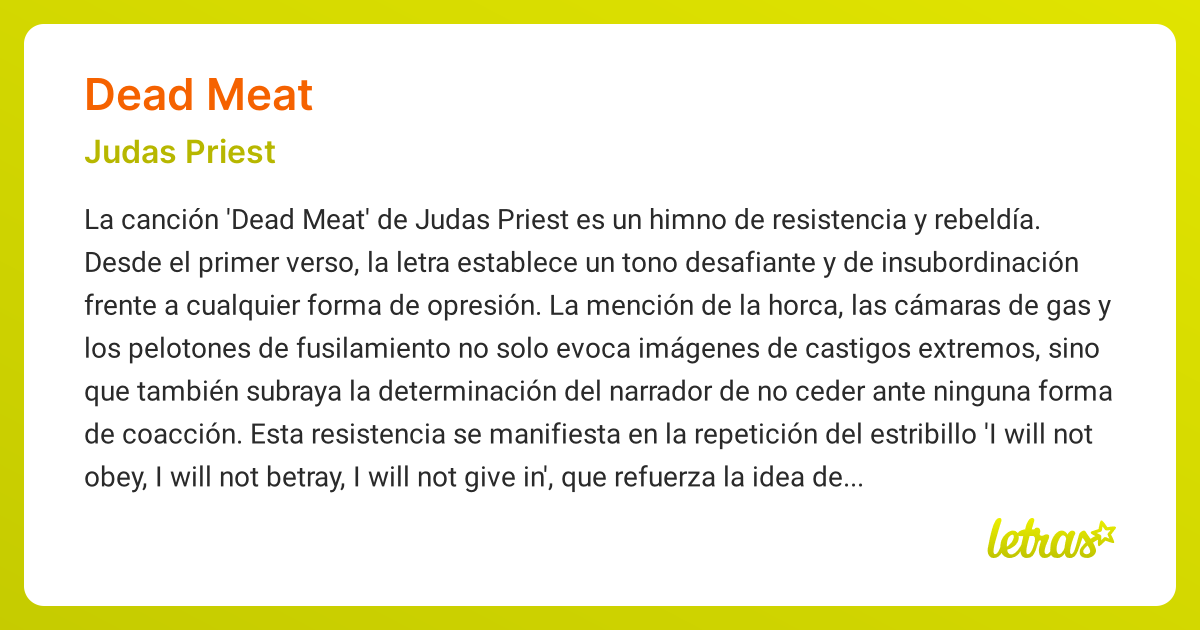 Significado de la canción DEAD MEAT (Judas Priest) - LETRAS.COM