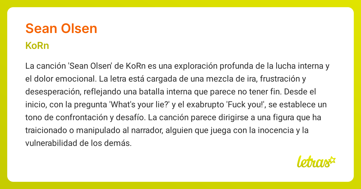 Significado de la canción SEAN OLSEN (KoRn) - LETRAS.COM