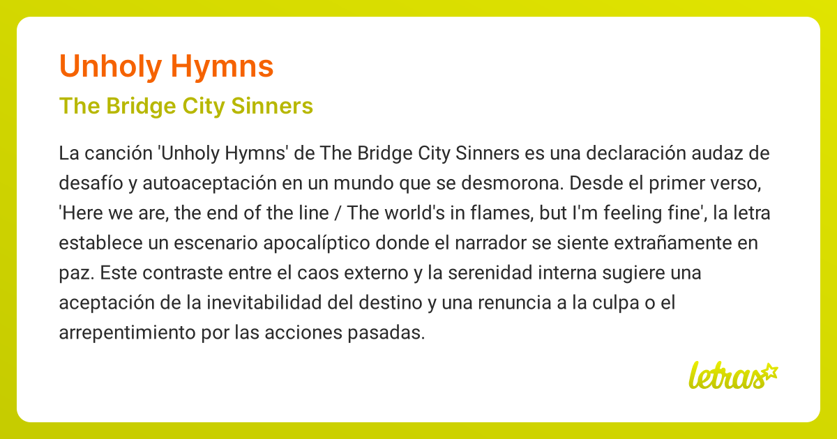 Significado de la canción UNHOLY HYMNS (The Bridge City Sinners ...