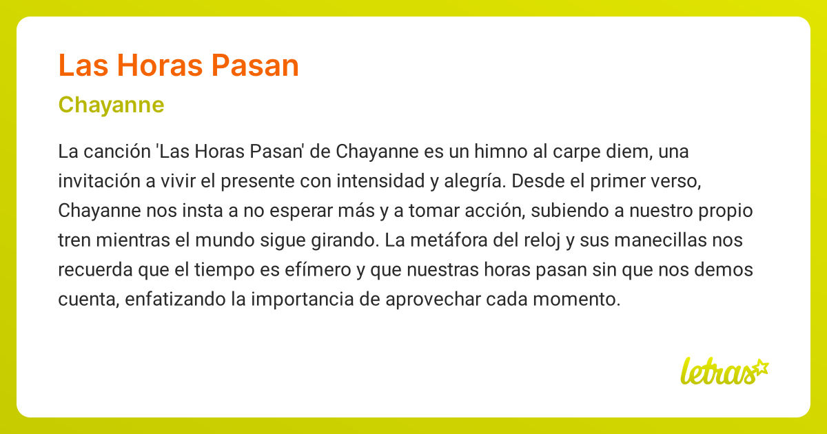 Significado de la canción LAS HORAS PASAN (Chayanne) - LETRAS.COM