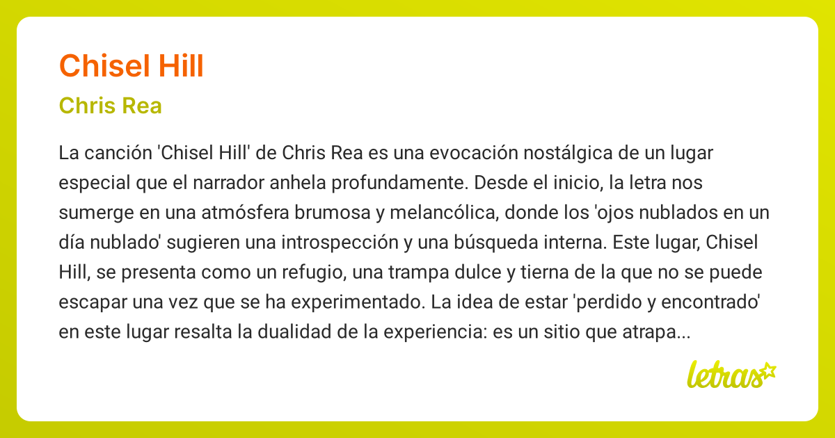 Significado de la canción CHISEL HILL (Chris Rea) - LETRAS.COM