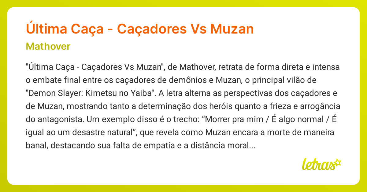 Significado da música Última Caça - Caçadores Vs Muzan (Mathover ...