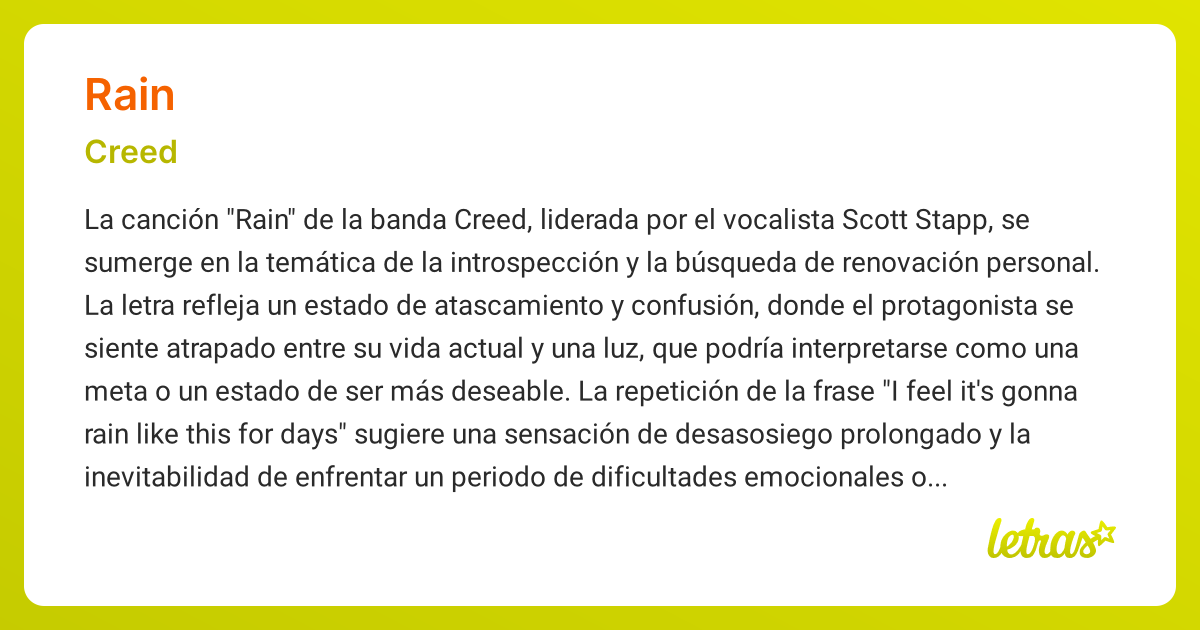 Significado de la canción RAIN (Creed) - LETRAS.COM