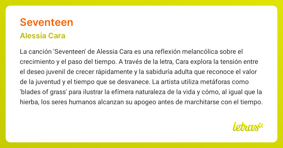 Significado de la canción SEVENTEEN (Alessia Cara) - LETRAS.COM
