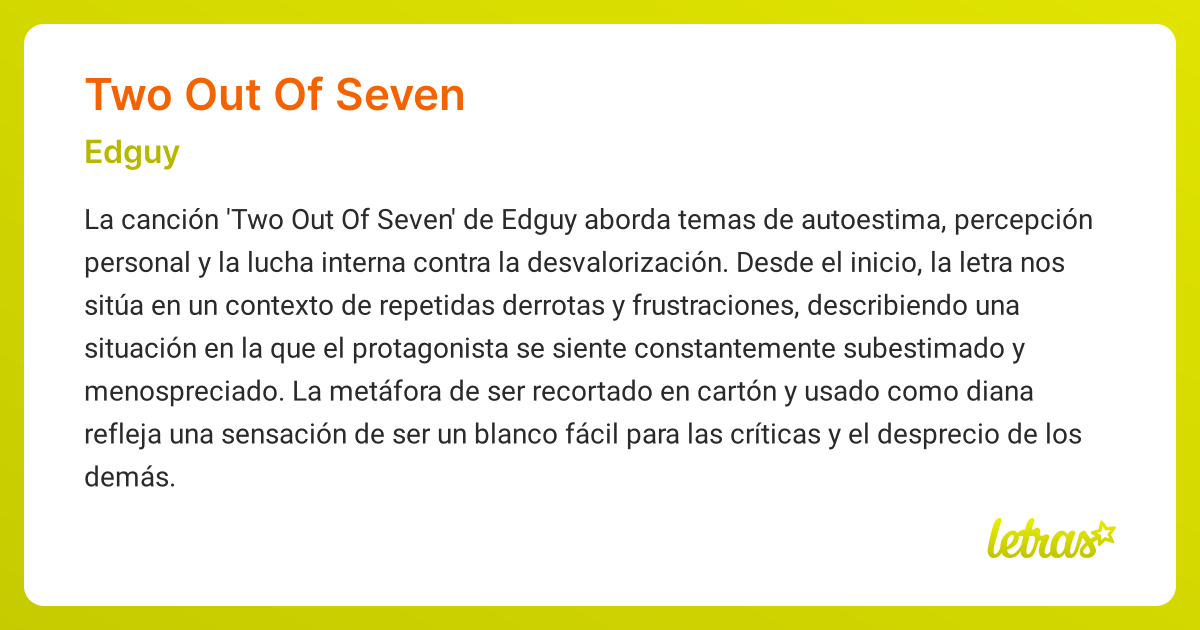 Significado de la canción TWO OUT OF SEVEN (Edguy) - LETRAS.COM