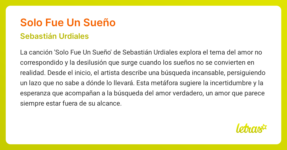 Significado de la canción SOLO FUE UN SUEÑO (Sebastián Urdiales ...