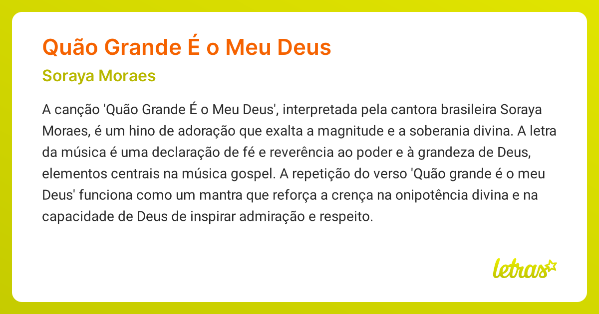 Significado da música QUÃO GRANDE É O MEU DEUS (Soraya Moraes) - LETRAS ...