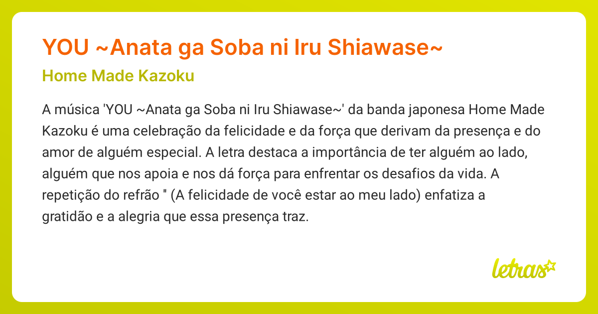 Significado da música YOU ~Anata ga Soba ni Iru Shiawase~ (Home Made ...
