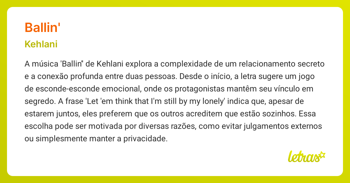 Significado da música BALLIN' (Kehlani) - LETRAS.MUS.BR