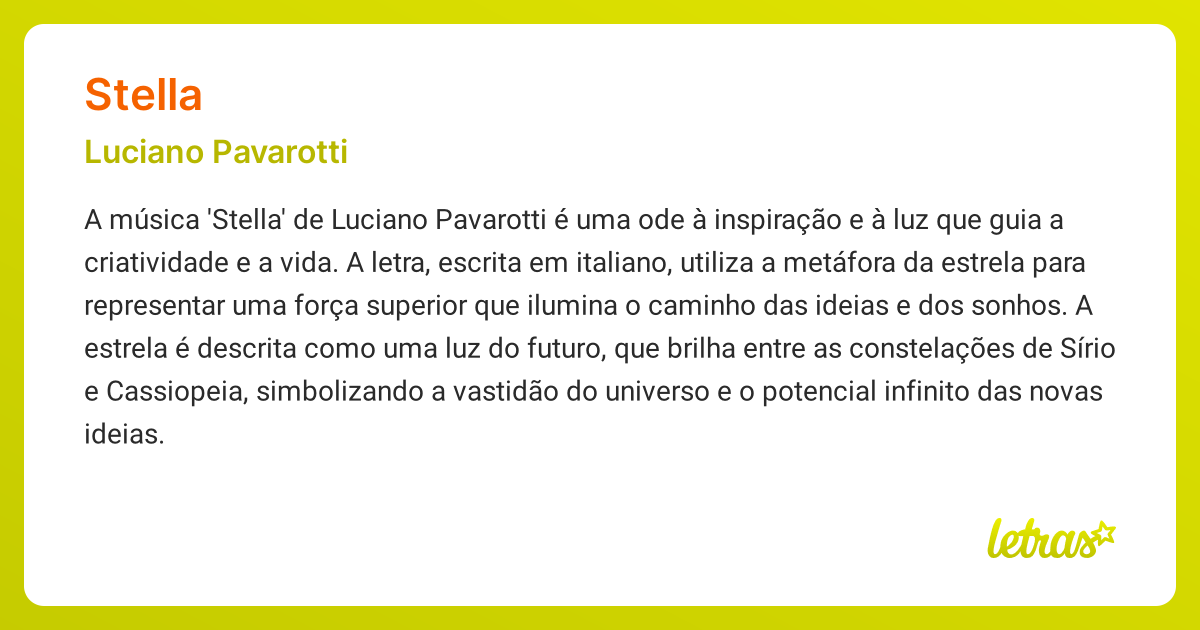 Significado da música STELLA (Luciano Pavarotti) - LETRAS.MUS.BR