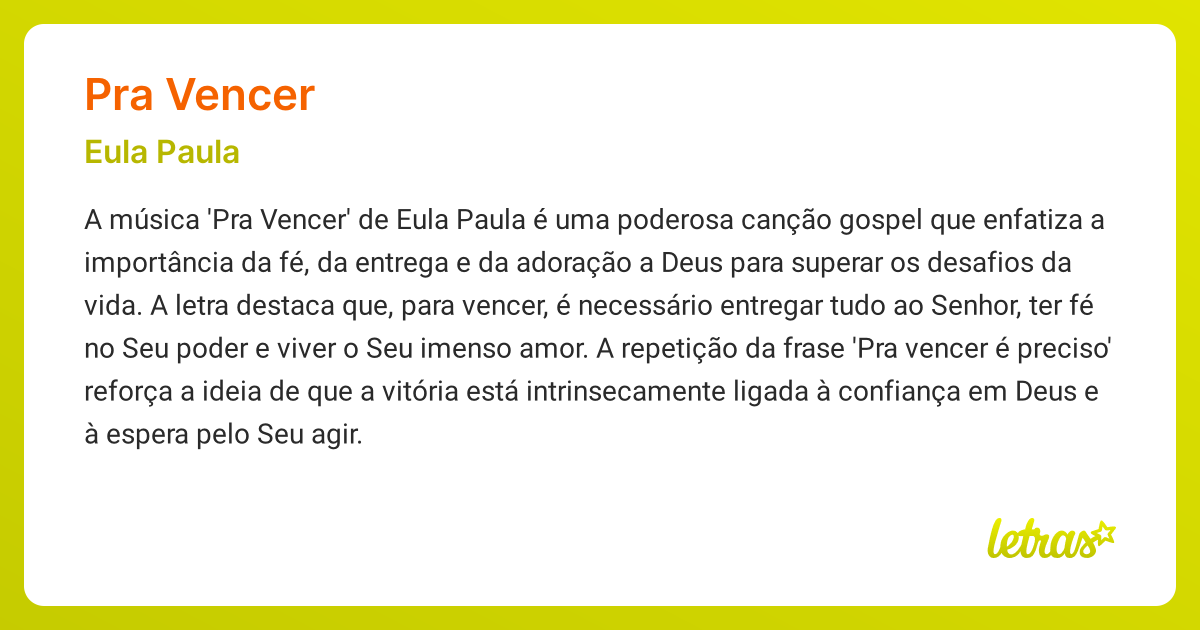 Significado da música PRA VENCER (Eula Paula) - LETRAS.MUS.BR