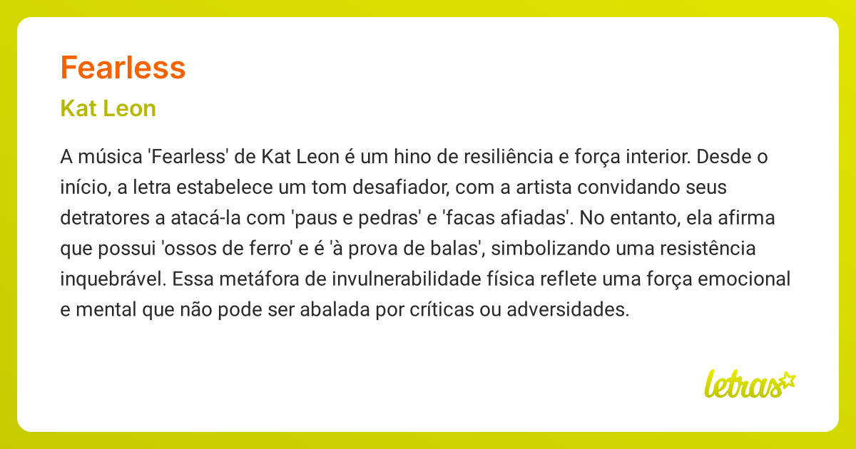 Significado da música FEARLESS (Kat Leon) - LETRAS.MUS.BR