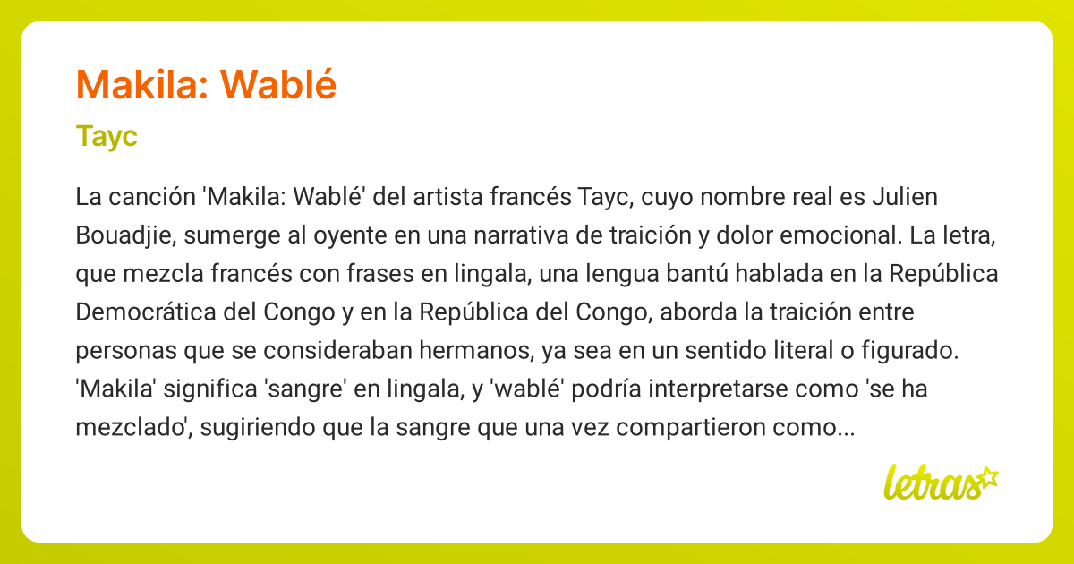 Significado de la canción MAKILA: WABLÉ (Tayc) - LETRAS.COM