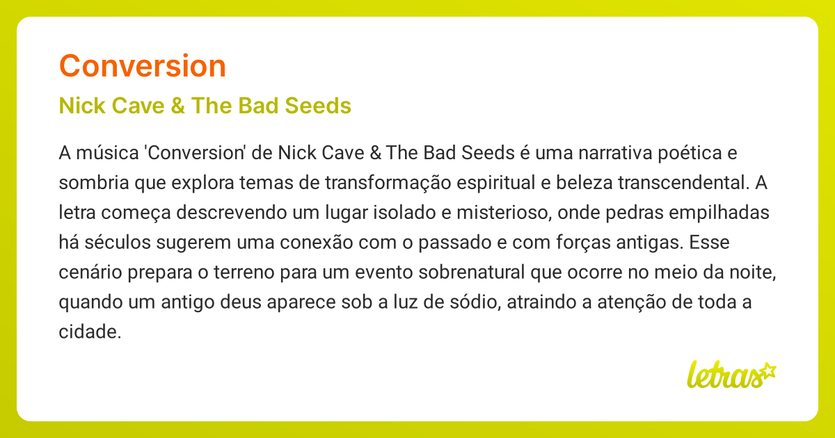 Significado da música CONVERSION (Nick Cave & The Bad Seeds) - LETRAS ...