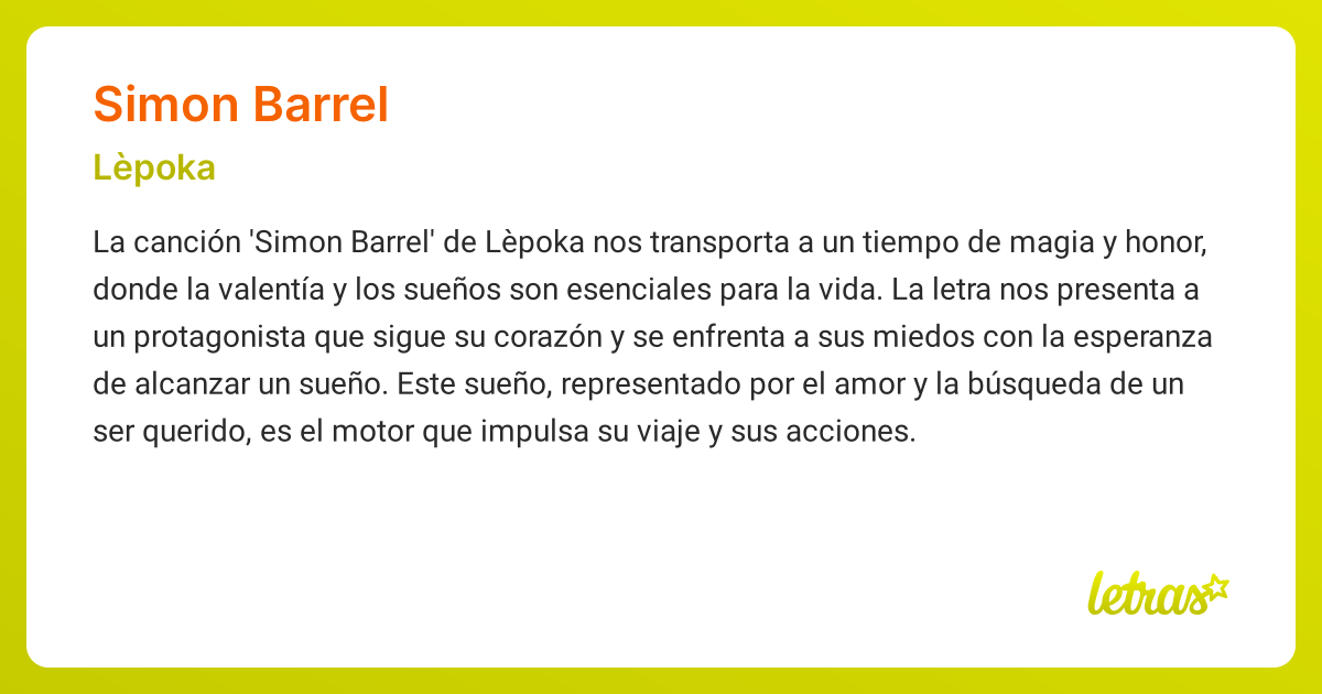 Significado de la canción SIMON BARREL (Lèpoka) - LETRAS.COM