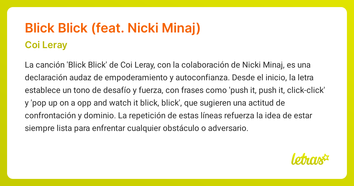 Significado de la canción Blick Blick (feat. Nicki Minaj) (Coi Leray ...