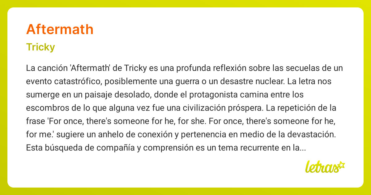 Significado de la canción AFTERMATH (Tricky) - LETRAS.COM