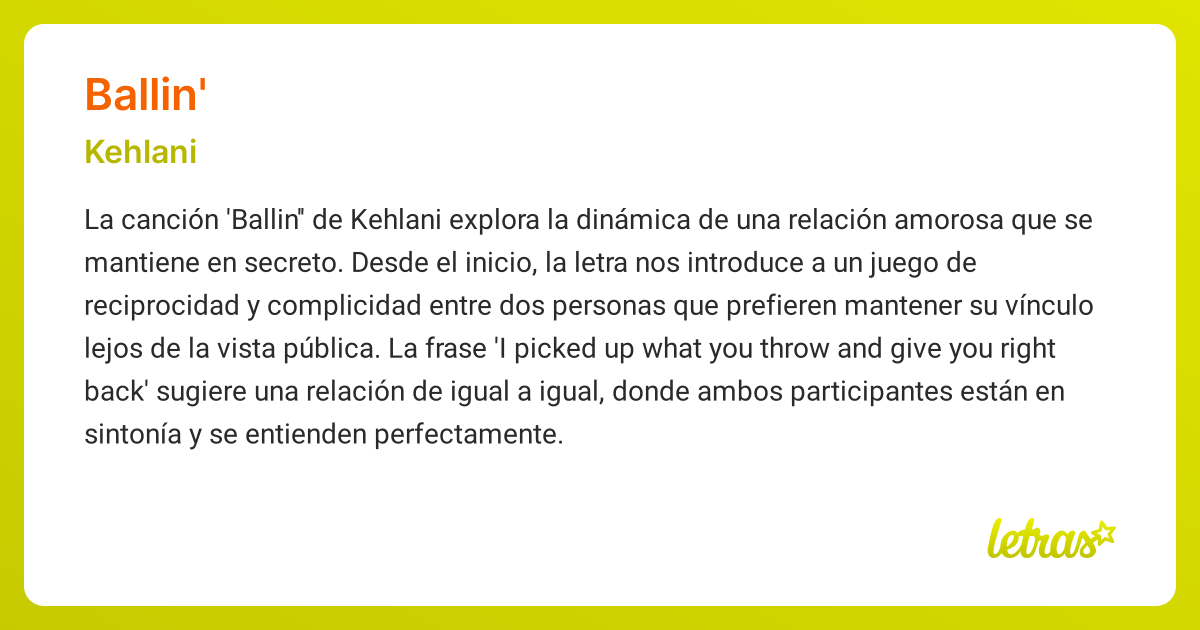 Significado de la canción BALLIN' (Kehlani) - LETRAS.COM