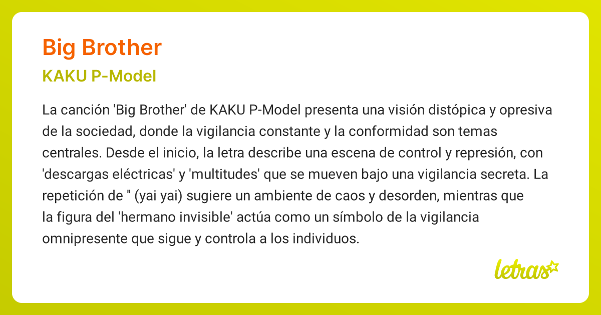 Significado de la canción BIG BROTHER (KAKU P-Model) - LETRAS.COM