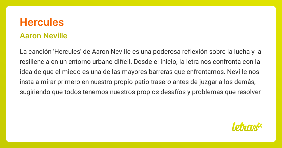 Significado de la canción HERCULES (Aaron Neville) - LETRAS.COM