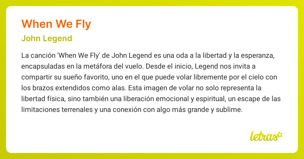 Significado de la canción WHEN WE FLY (John Legend) - LETRAS.COM
