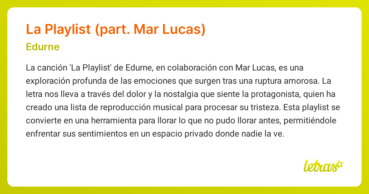 Significado de la canción LA PLAYLIST (PART. MAR LUCAS) (Edurne ...
