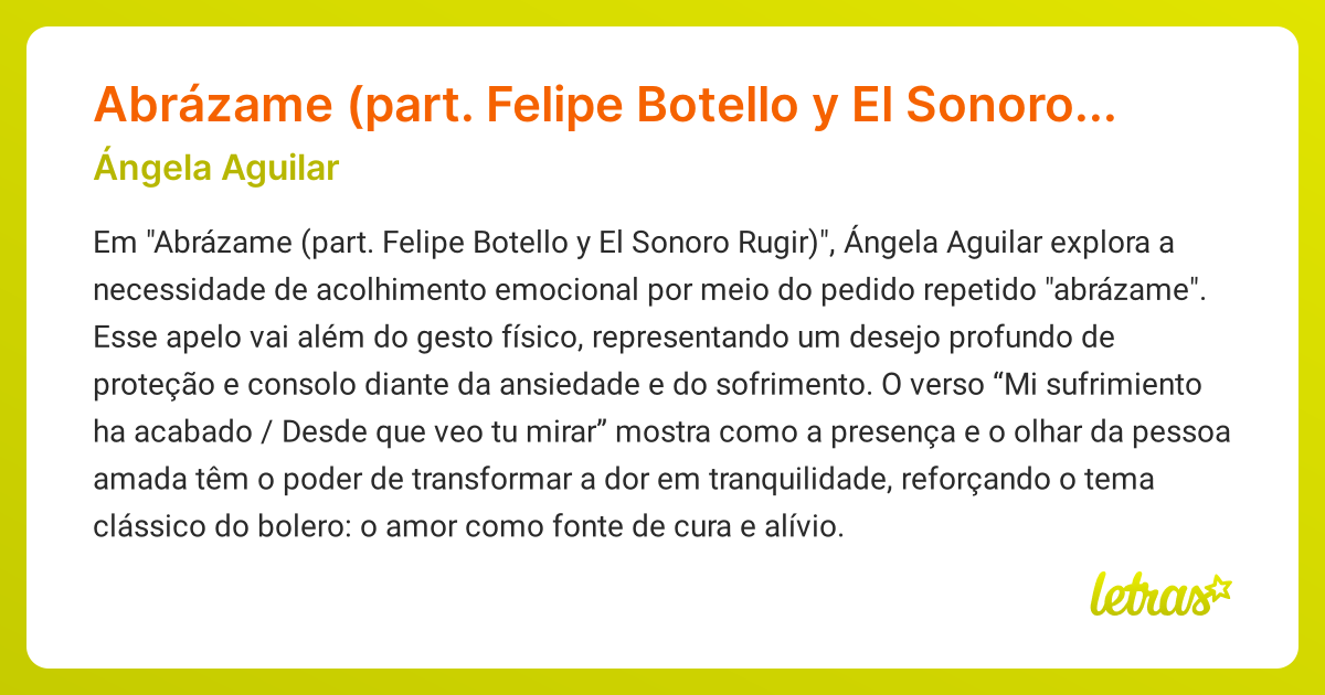 Significado da música Abrázame (part. Felipe Botello y El Sonoro Rugir ...