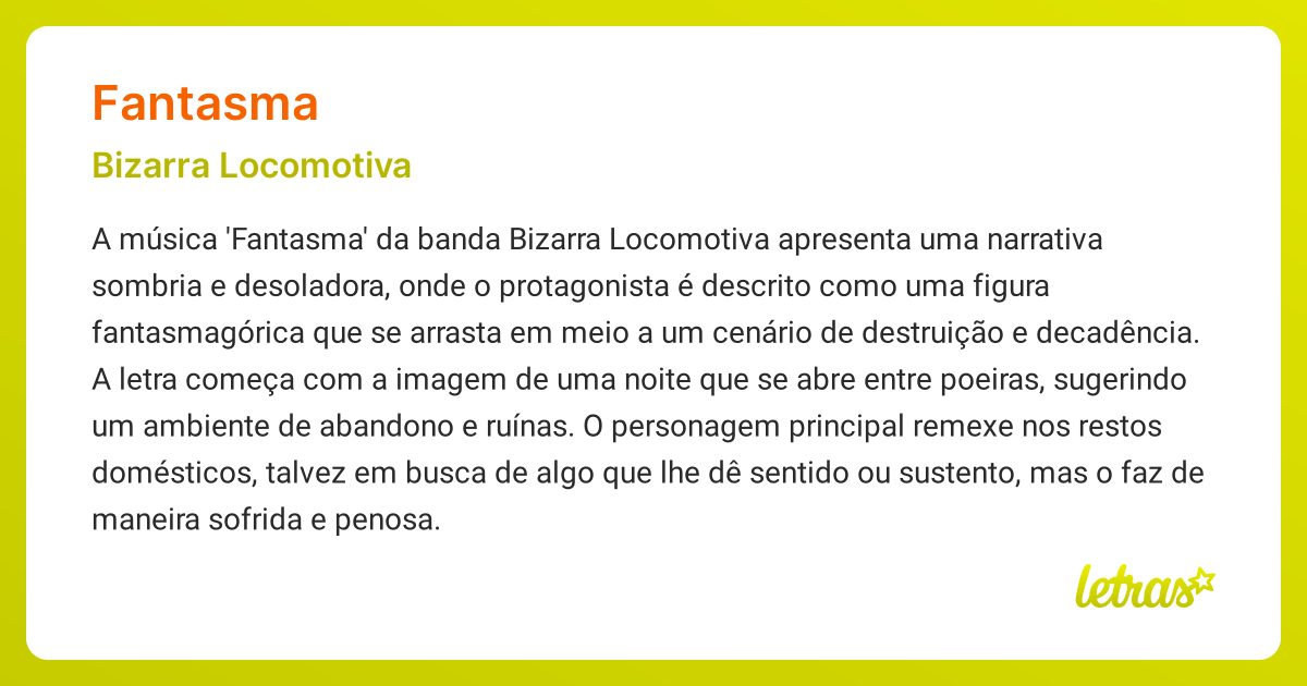 Significado da música FANTASMA (Bizarra Locomotiva) - LETRAS.MUS.BR