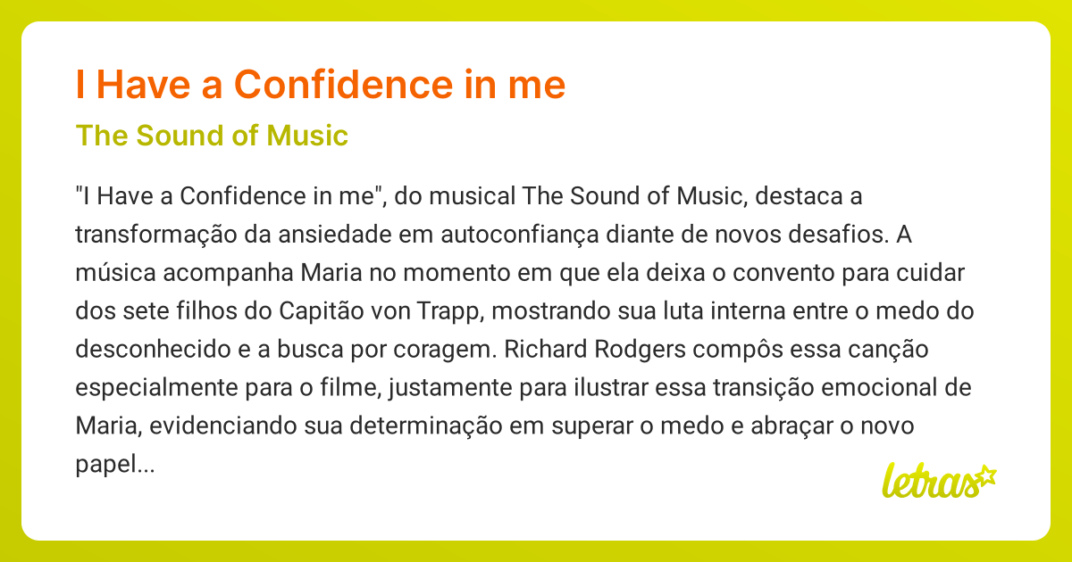 Significado da música I HAVE A CONFIDENCE IN ME (The Sound of Music ...