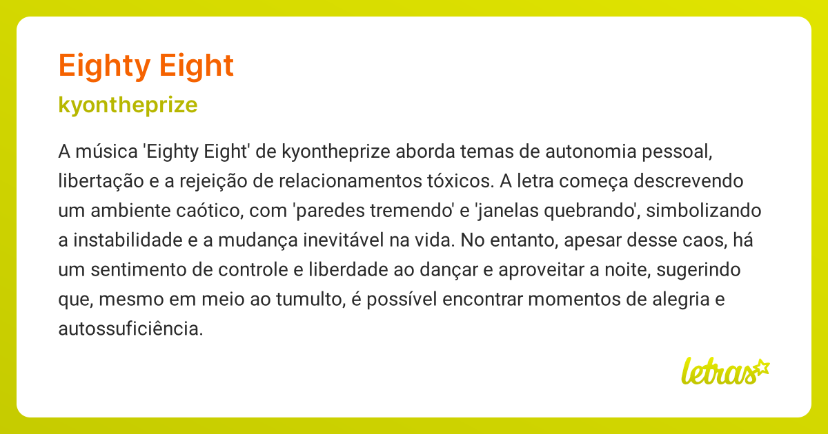Significado da música EIGHTY EIGHT (kyontheprize) - LETRAS.MUS.BR