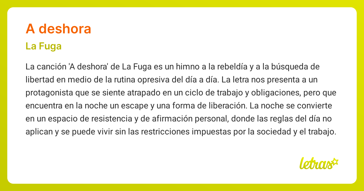 Significado de la canción A DESHORA (La Fuga) - LETRAS.COM