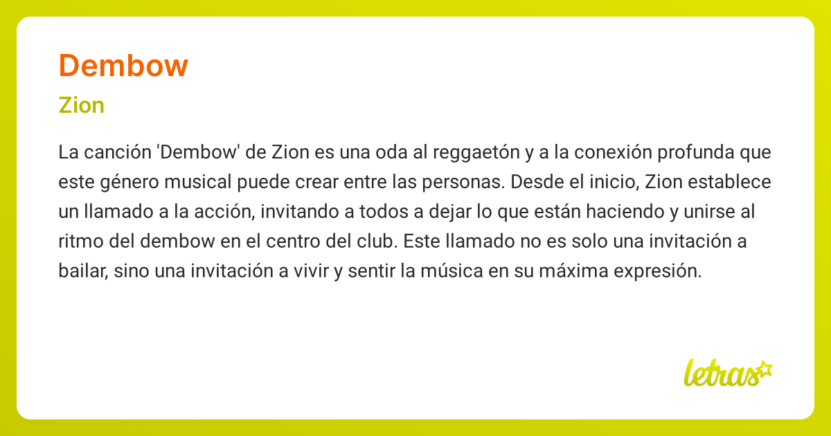 Significado de la canción DEMBOW (Zion) - LETRAS.COM