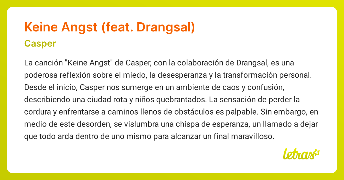 Significado de la canción KEINE ANGST (FEAT. DRANGSAL) (Casper ...