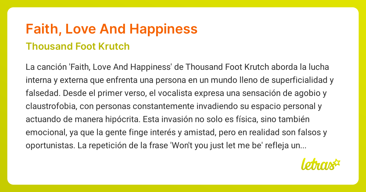 Significado de la canción FAITH, LOVE AND HAPPINESS (Thousand Foot ...