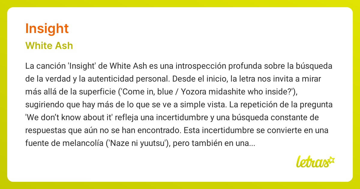Significado de la canción INSIGHT (White Ash) - LETRAS.COM