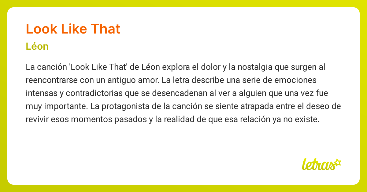 Significado de la canción LOOK LIKE THAT (Léon) - LETRAS.COM