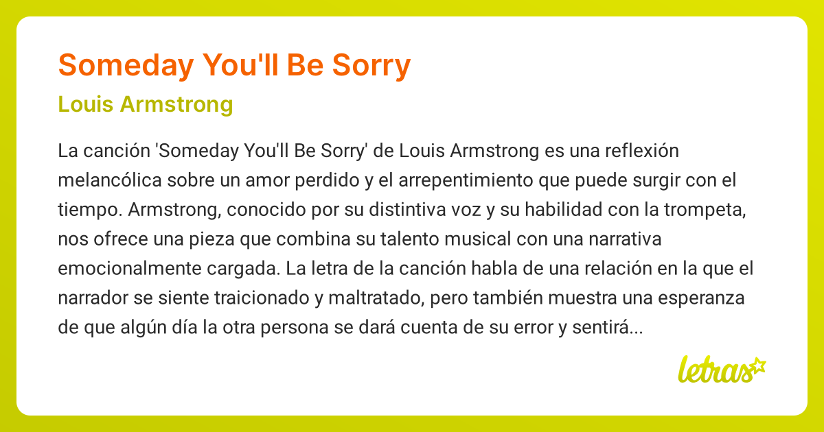 Significado de la canción SOMEDAY YOU'LL BE SORRY (Louis Armstrong ...