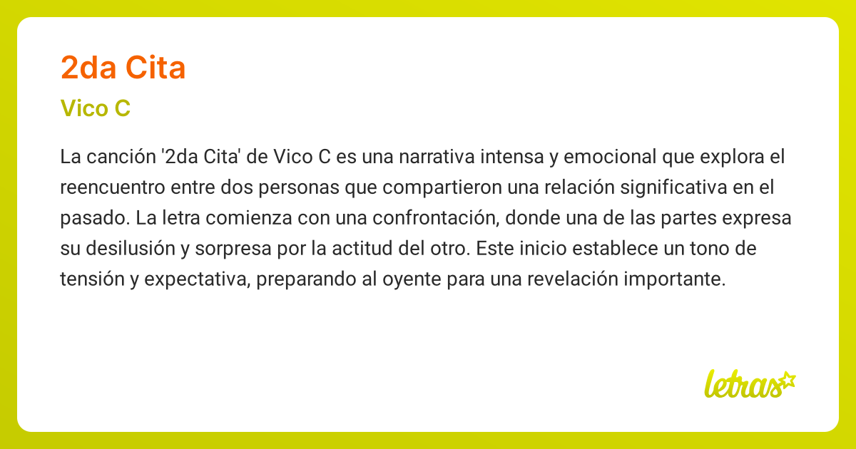 Significado de la canción 2DA CITA (Vico C) - LETRAS.COM